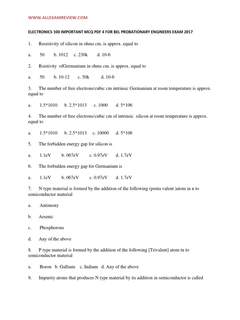 Electronics 100 Important MCQ | PDF | Frequency Modulation | Amplifier