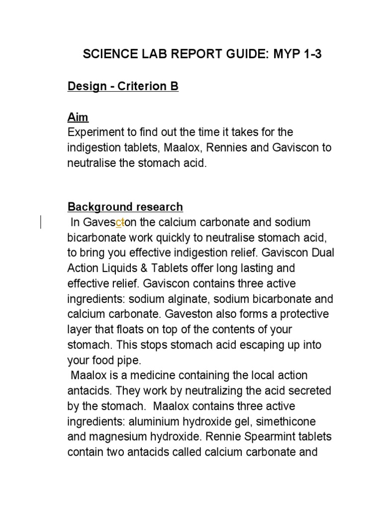 Warisse Science Lab Report Guide Myp 3 | PDF | Materials | Chemical ...