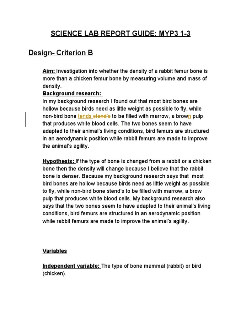 Warisse Ljones Science Lab Report Guide Myp3 1-3 | PDF | Density | Bone ...