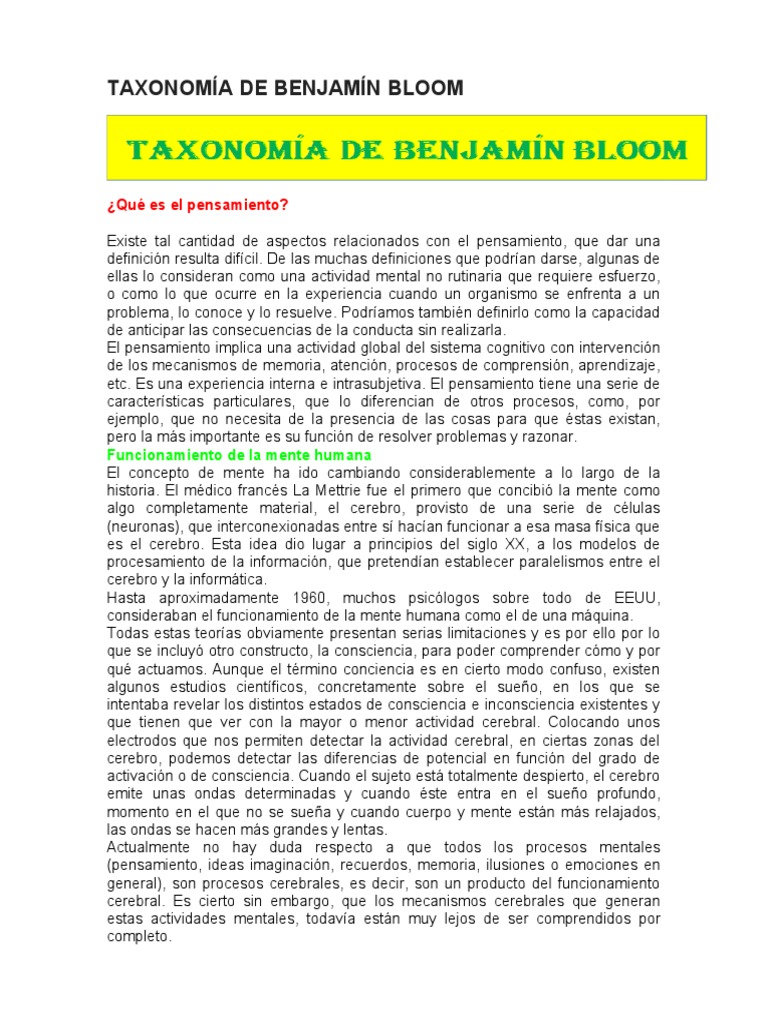 Taxonomía de Benjamín Bloom | PDF | Mente | Evaluación neuropsicológica