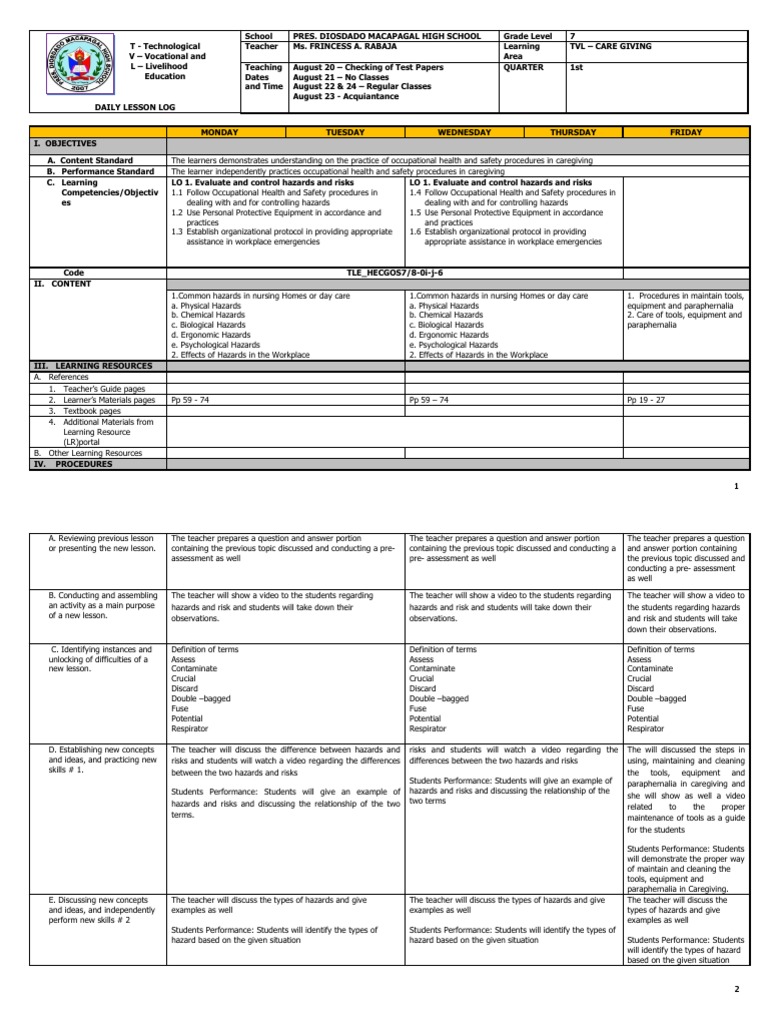 Caregiving Lesson Plan | PDF | Caregiver | Occupational Safety And Health