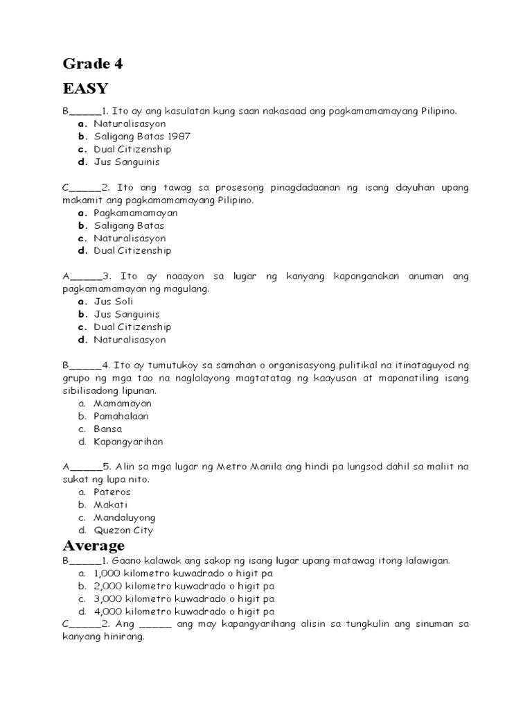 Academic Contest Elem 2019-2020 | PDF