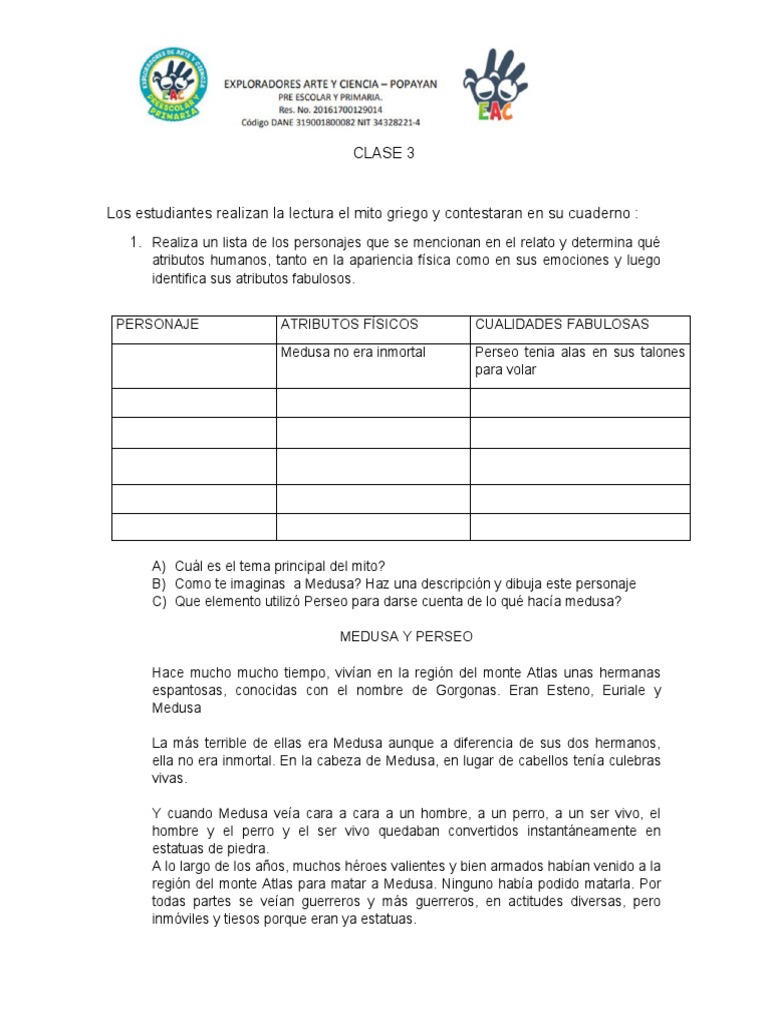 CLASE 3 Junio Español Tercero | PDF | Medusa