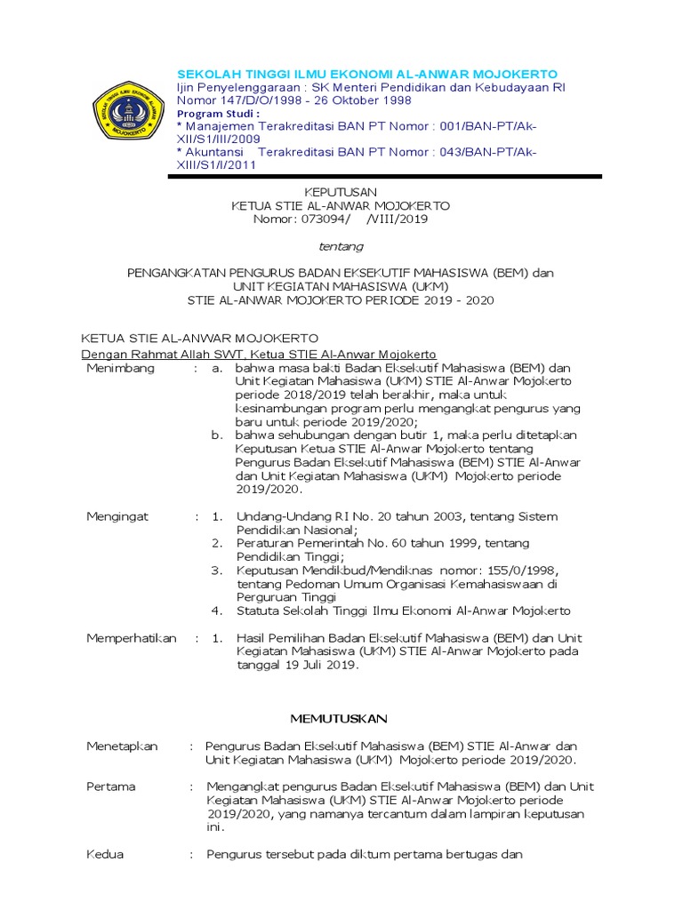 SK-BEM Dan UKM Tahun 2019-2020new | PDF