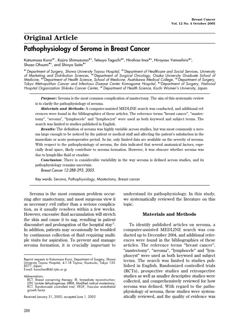 Original Article: Pathophysiology of Seroma in Breast Cancer | PDF ...