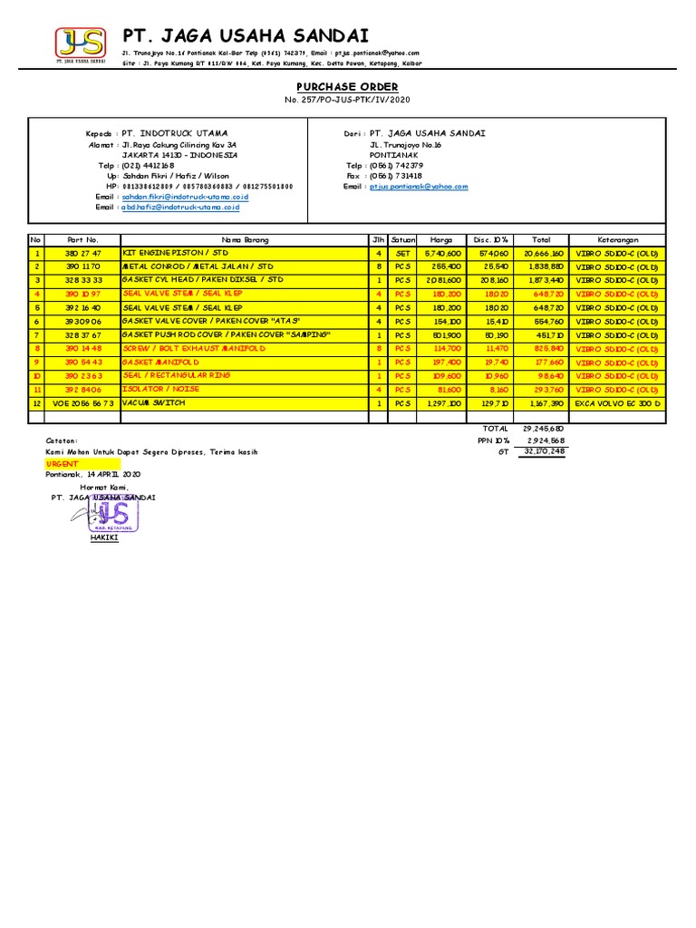 Po 257-2020 Itu Revisi Ok | PDF | Vehicle Parts | Engine Technology
