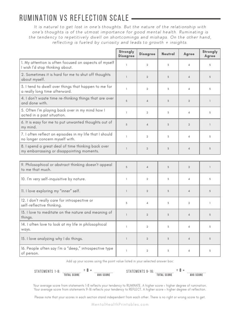Rumination vs Reflection Assessment | PDF | Thought | Mind