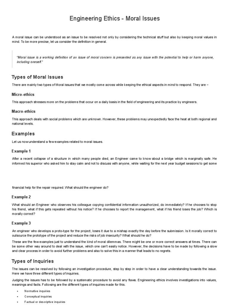 Engineering Ethics - Moral Issues - Tutorialspoint | PDF | Inquiry ...