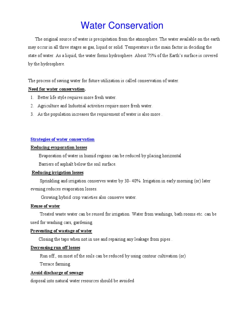 Need For Water Conservation | PDF | Water Conservation | Groundwater