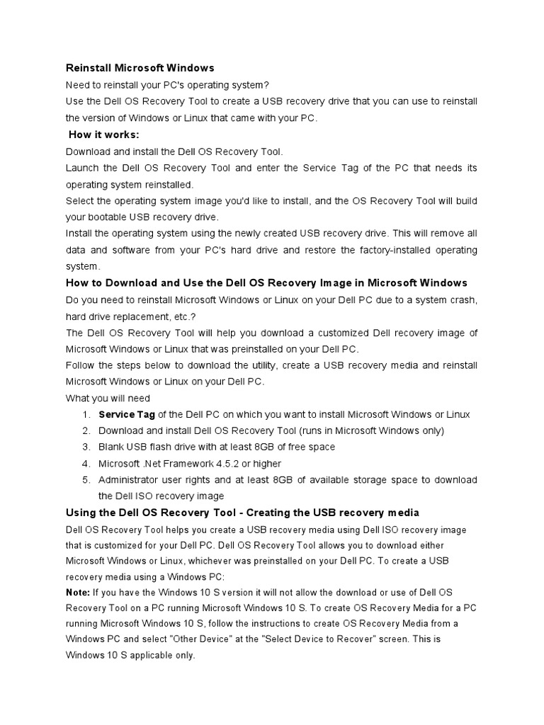 Dell Reinstall OS Via USB Recovery Media | PDF | Personal Computers ...