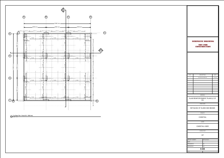 Detailed rebar plans and specifications for slabs and beams in a multi ...