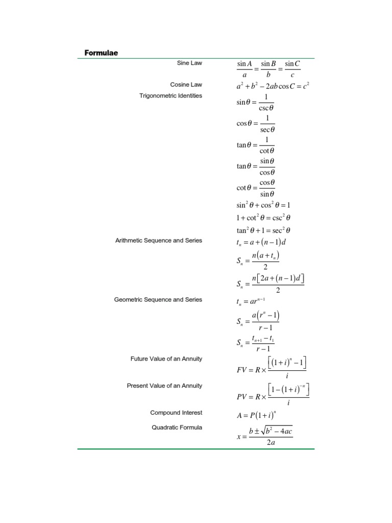 MCR3U Formula Sheet | PDF | Trigonometric Functions | Sine