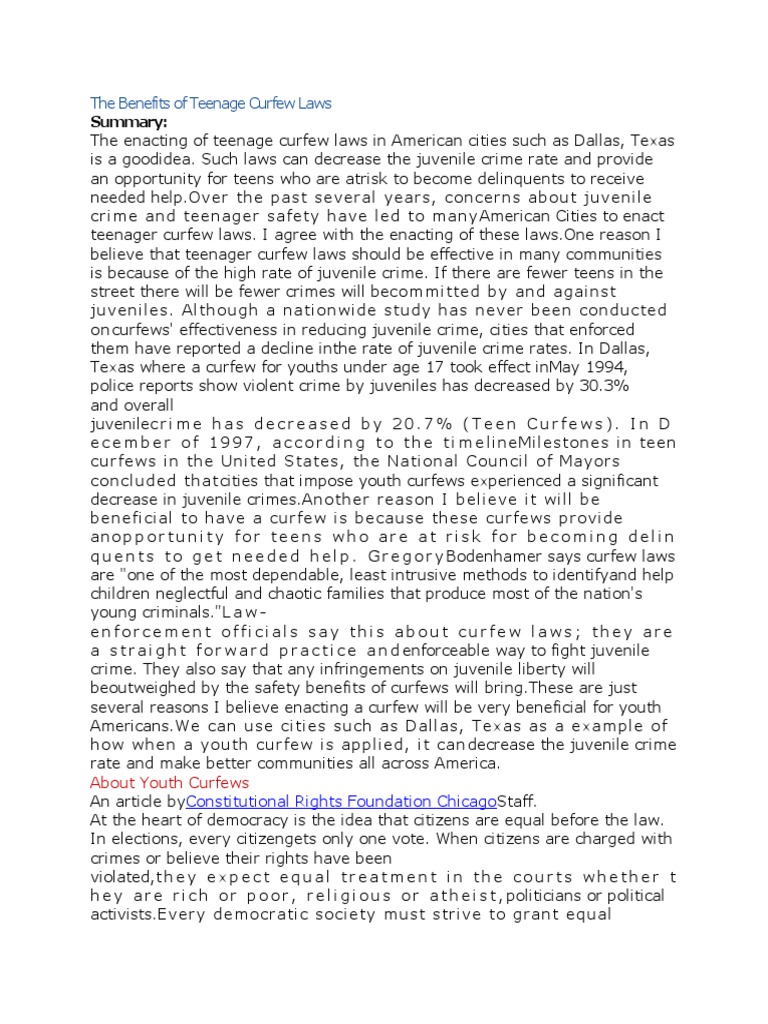 The Benefits of Teenage Curfew Laws | PDF | Juvenile Delinquency | Youth