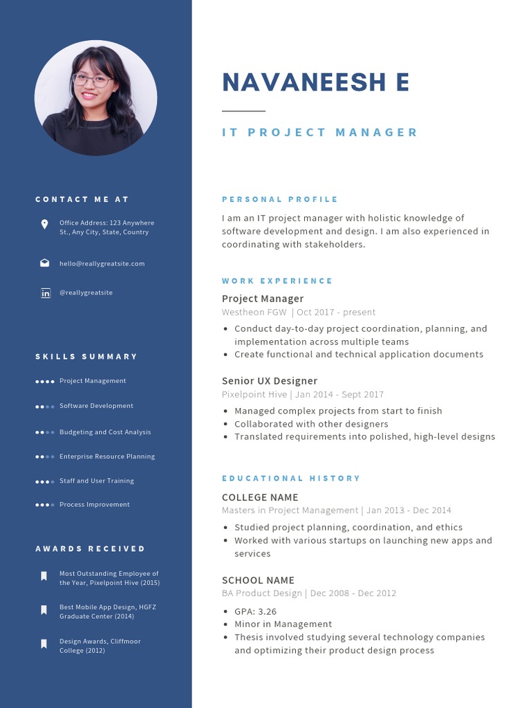 Navy Blue and Black Professional Resume | PDF