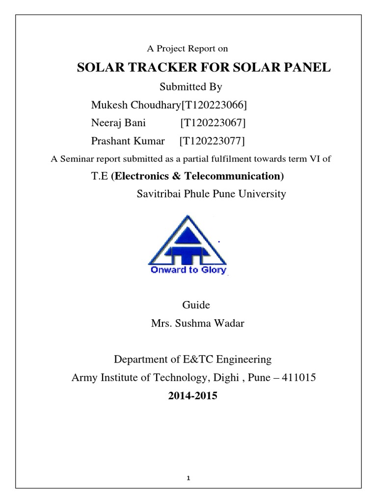 Solar Tracker For Solar Panel: A Project Report On | Download Free PDF ...