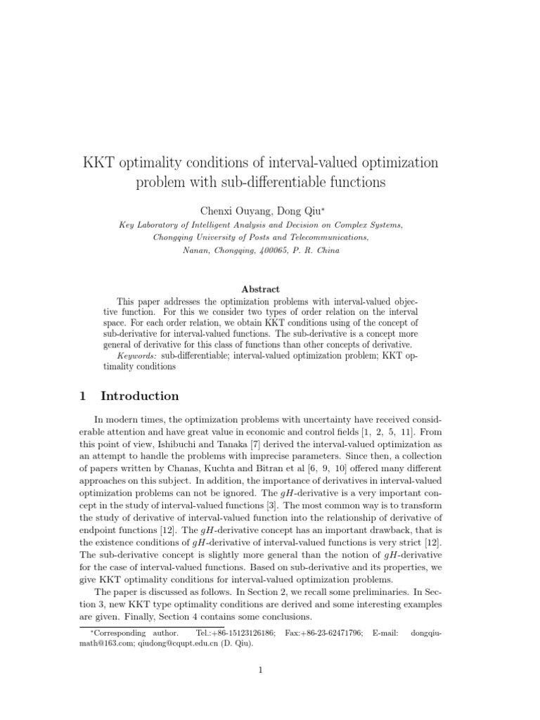 KKT Optimality Conditions of Interval-Valued Optimization Problem With Sub-Differentiable ...