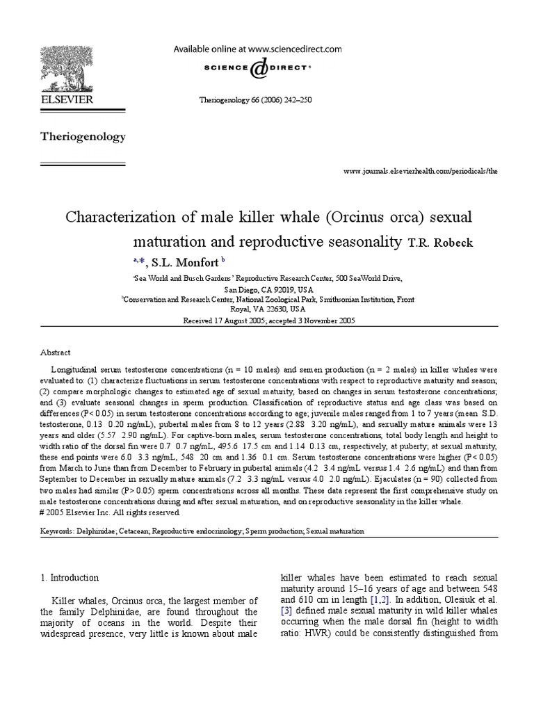 Characterization of Male Killer Whale (Orcinus Orca) Sexual Maturation ...