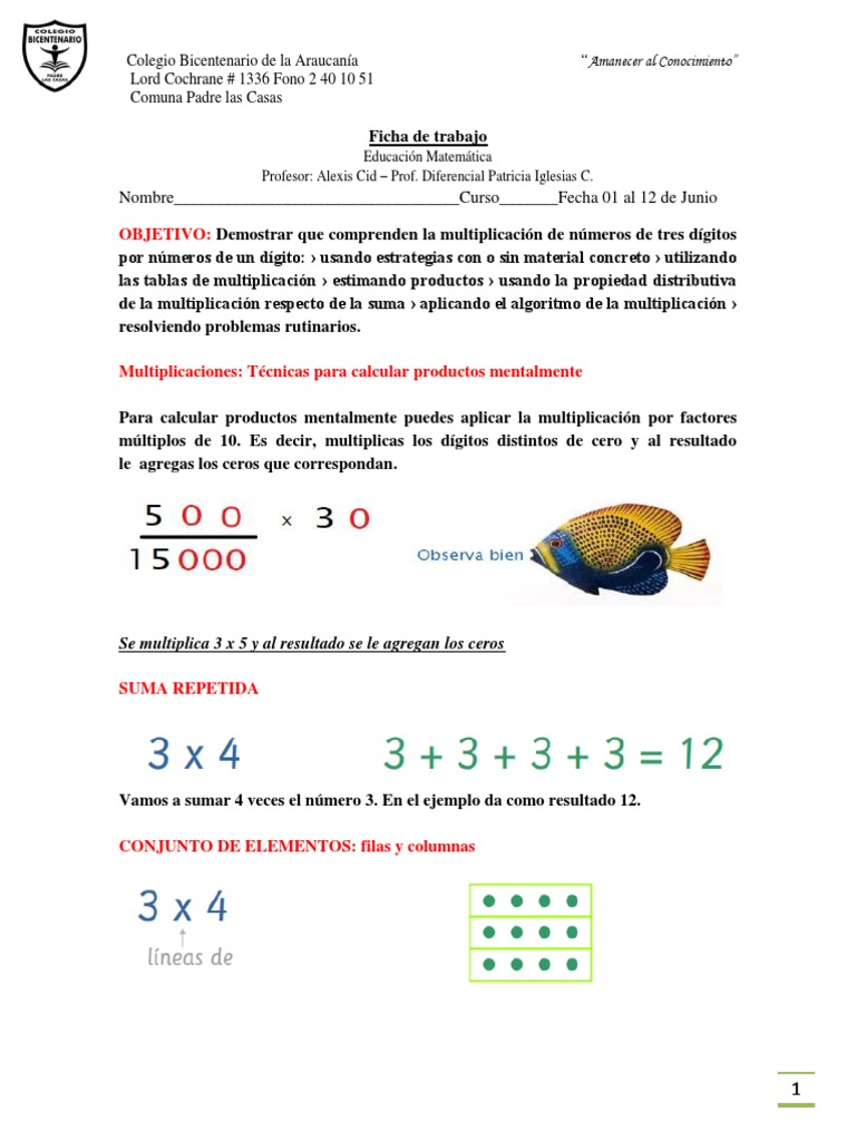 Guía 4° de Multiplicaciones y Divisiones 4° Básico | PDF | División ...