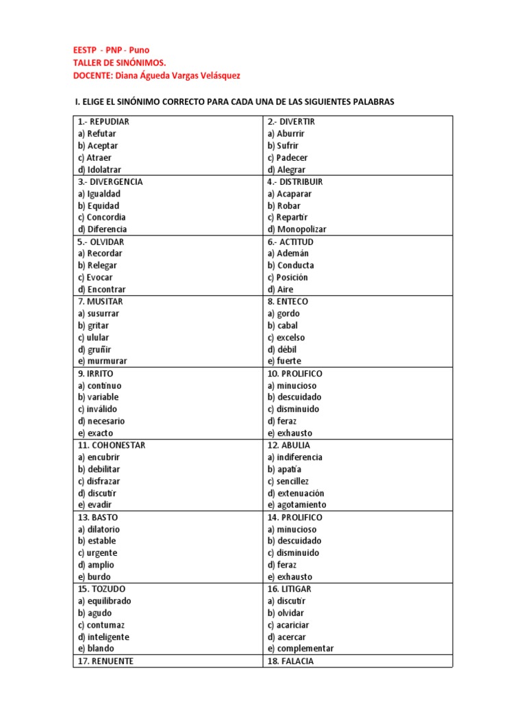 Tema 03 Ejercicios Sinónimos | PDF