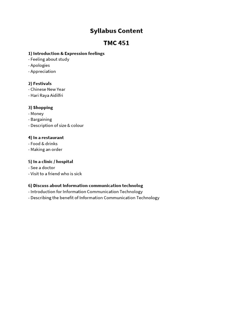 TMC 451 Syllabus Content PDF | PDF