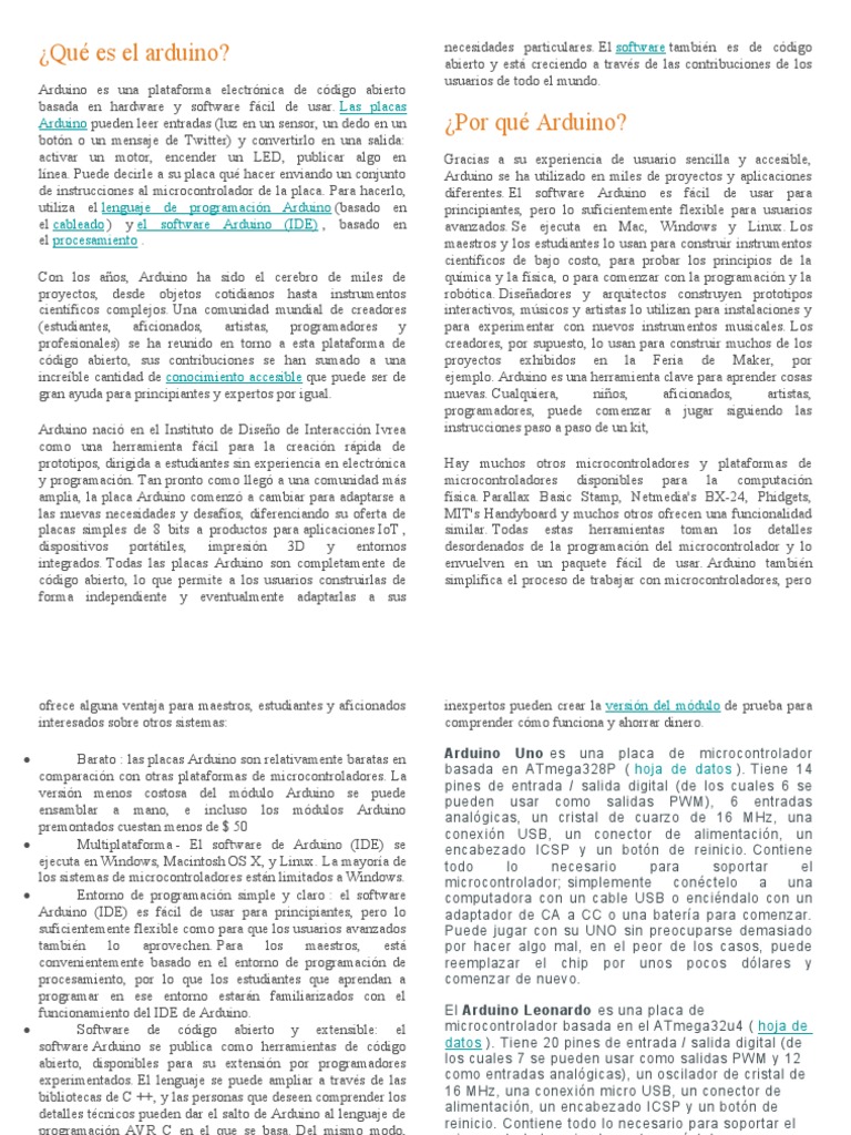 Qué Es El Arduino | PDF | Arduino | Microcontrolador Qué Es El Arduino | PDF | Arduino | Microcontrolador