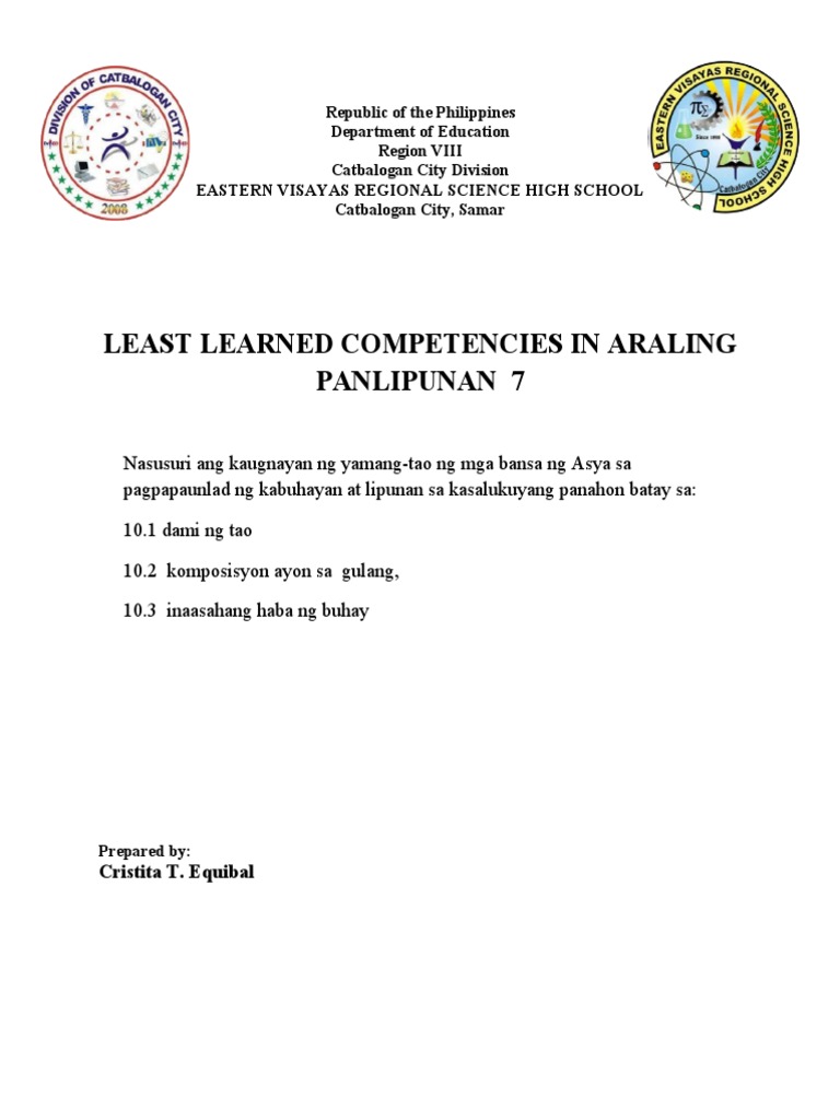 Least Learned Competencies in Araling Panlipunan 7 | PDF