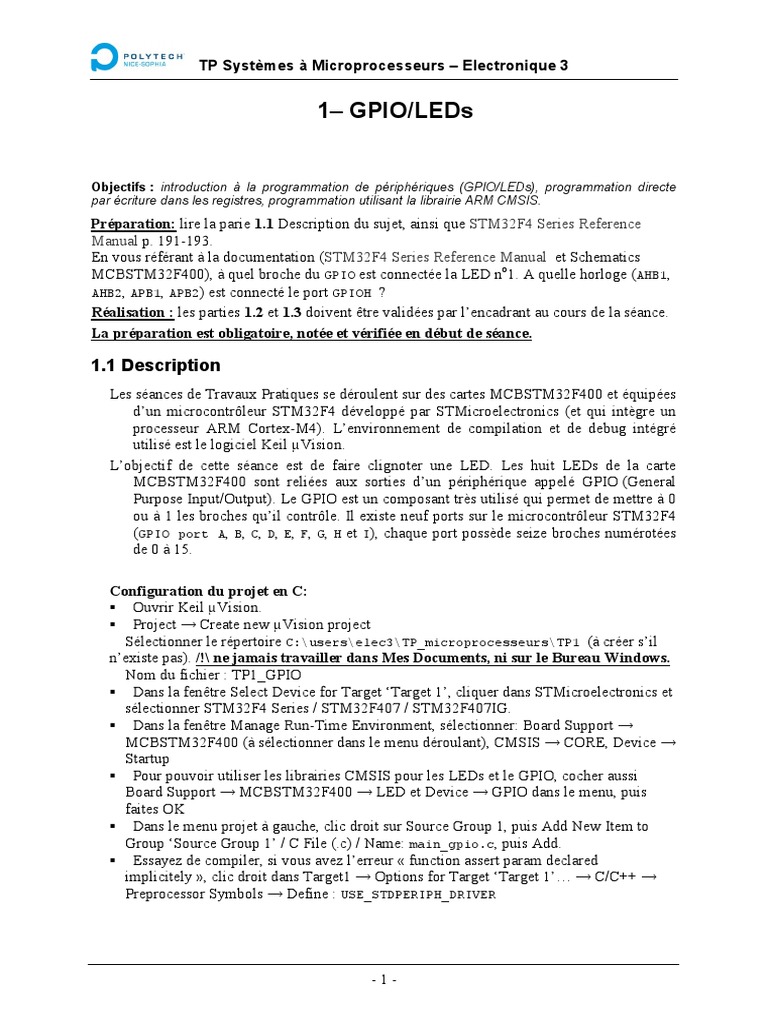 TP1 Gpio PDF | PDF | Architecture ARM | Programme informatique