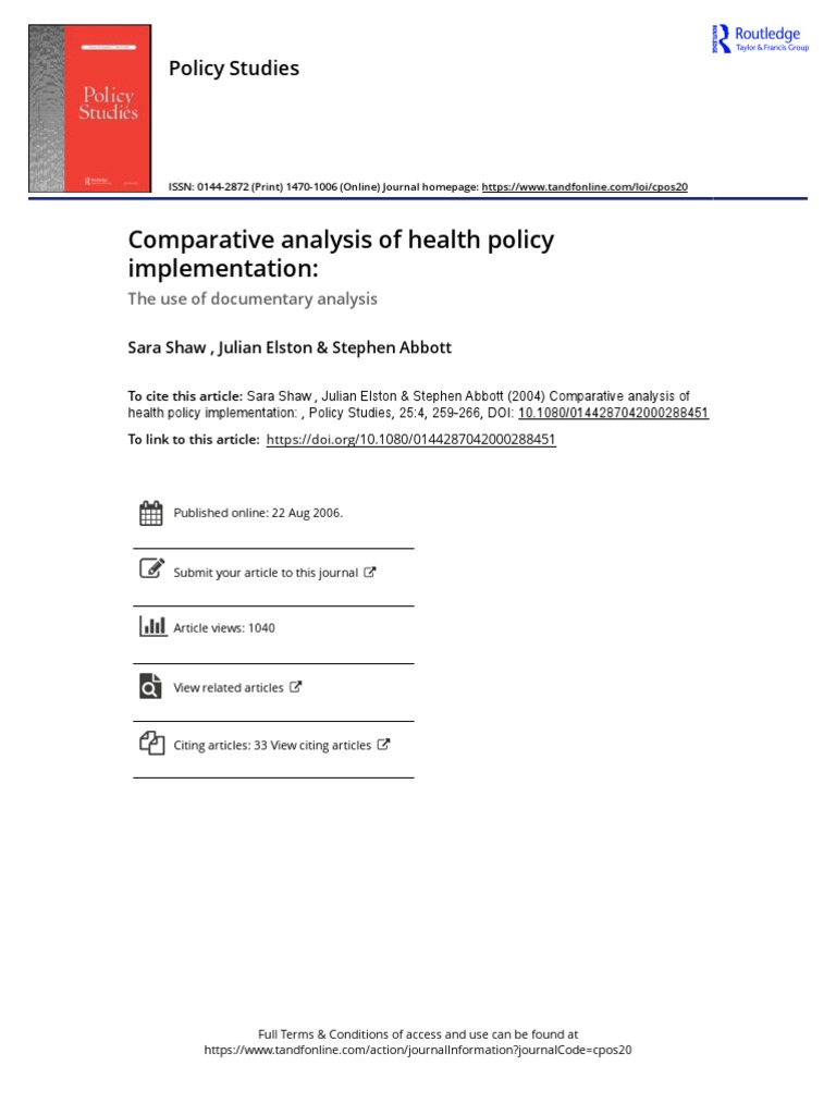 Comparative Analysis of Health Policy Implementation | PDF | Positivism ...