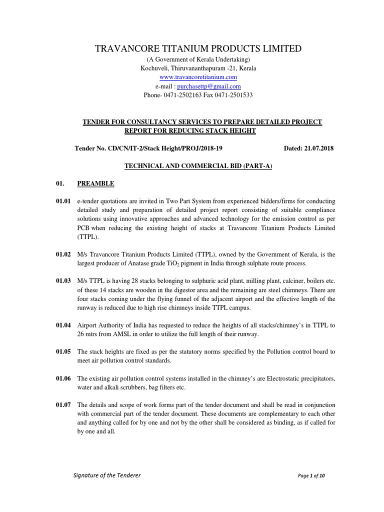 Travancore Titanium Products Limited: Signature of The Tenderer | PDF ...