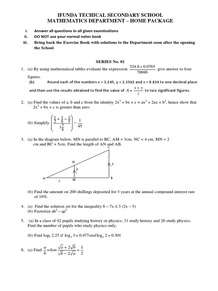 Form IV Mathematics Series | PDF | Circle | Sphere