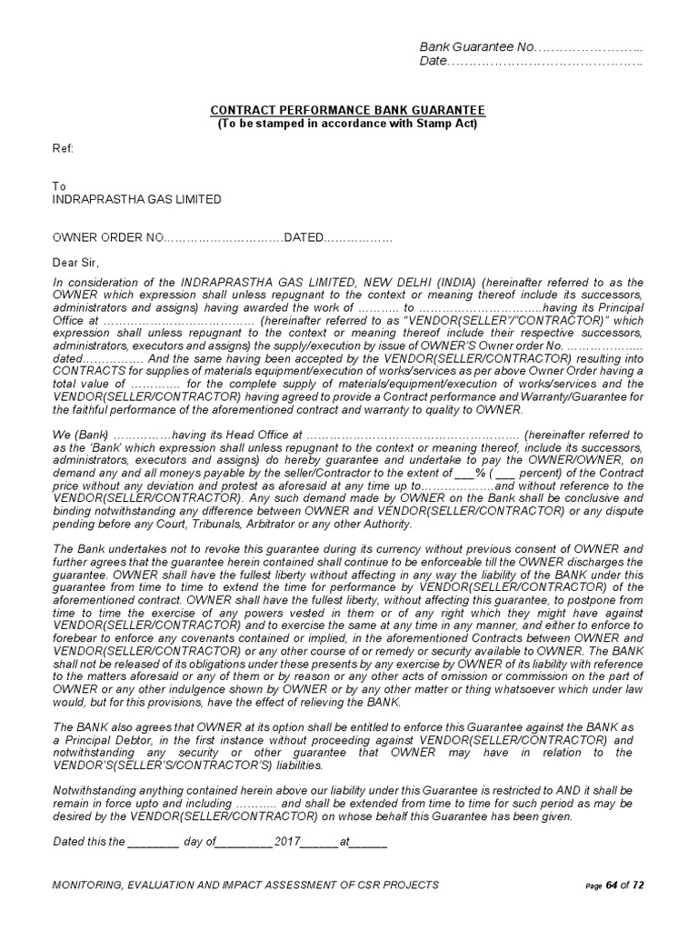 Contract Performance Bank Guarantee (To Be Stamped in Accordance With ...