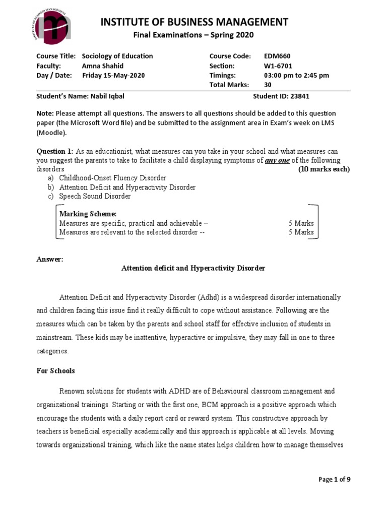 Final Assessment EDM660 W1-6701 Inclusive Education - Amna Shahid | PDF | Individualized ...