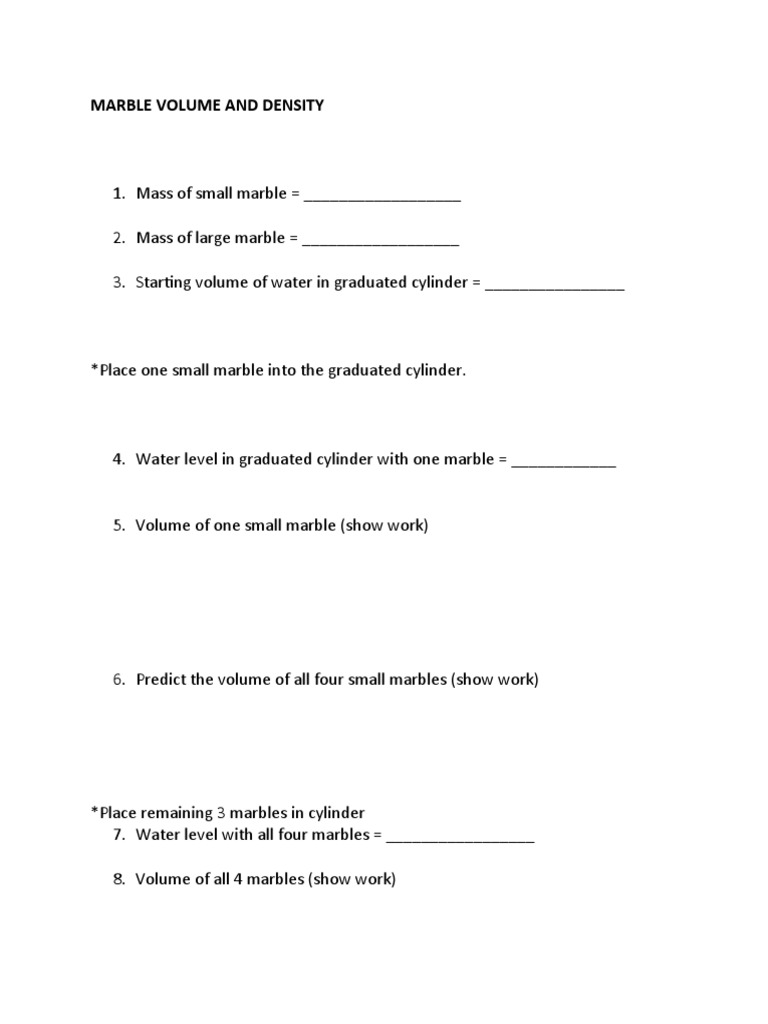 Marble Volume and Density Experiment | PDF