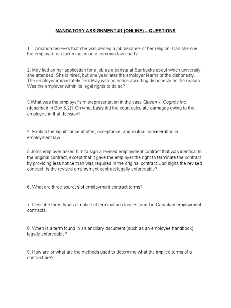 Employment Law Questions: Discrimination, Termination, Contract Terms ...