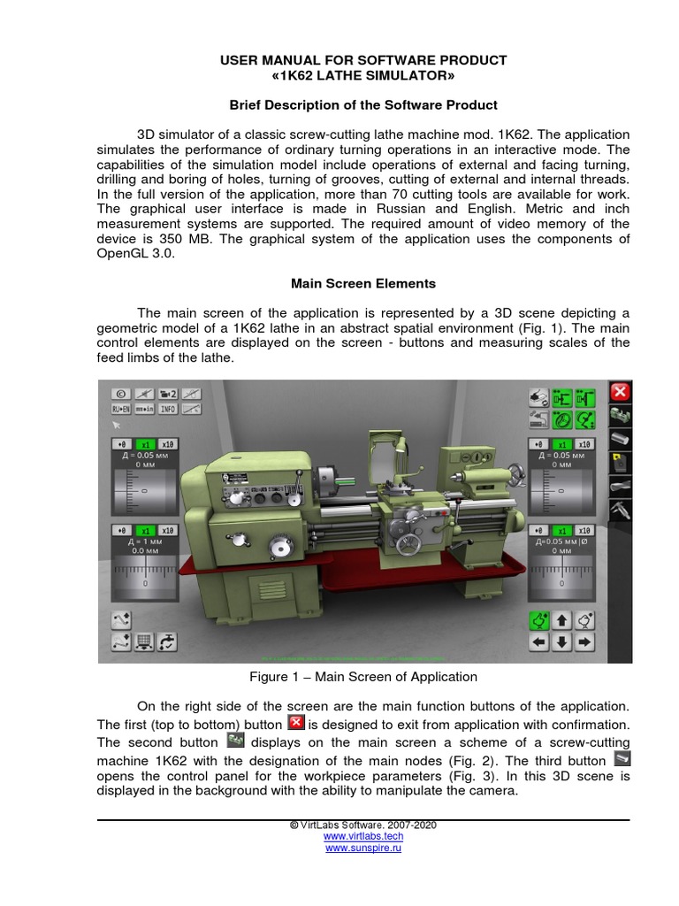 User Manual For Software Product 1K62 Lathe Simulator Brief Description ...