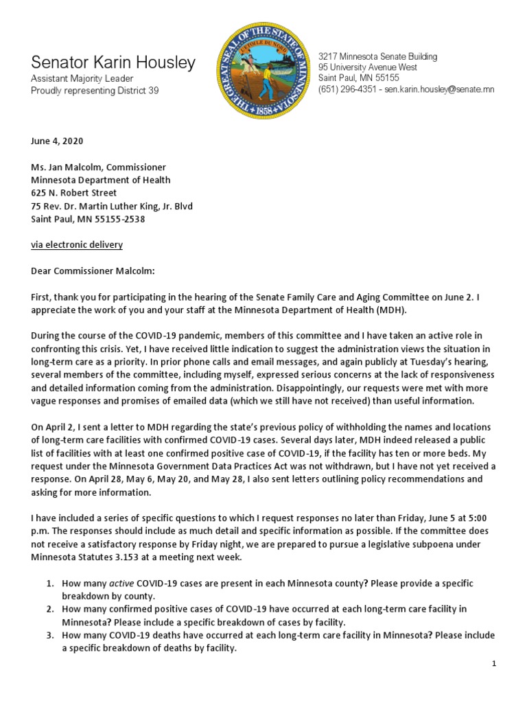 Housley LTC Letter | PDF | Nursing Home Care | Health Sciences