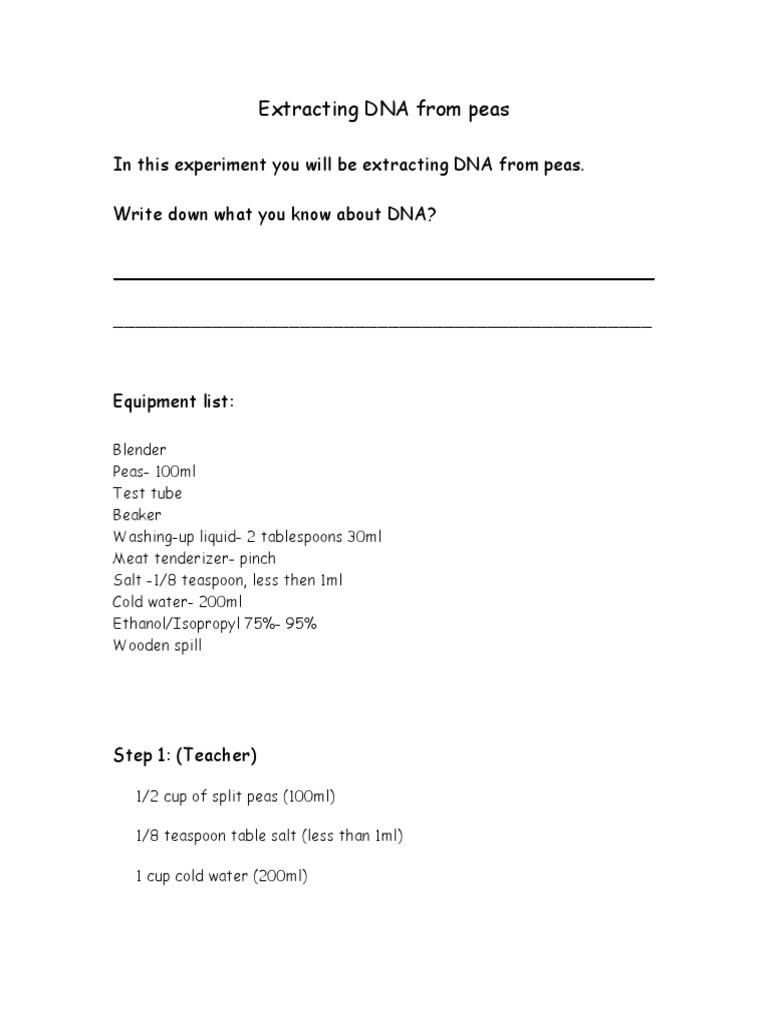 Extracting DNA From Peas | PDF | Nucleic Acid Double Helix | Dna