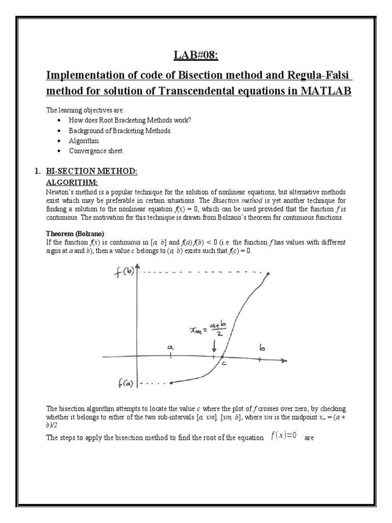 LAB#08: Implementation of Code of Bisection Method and Regula-Falsi ...