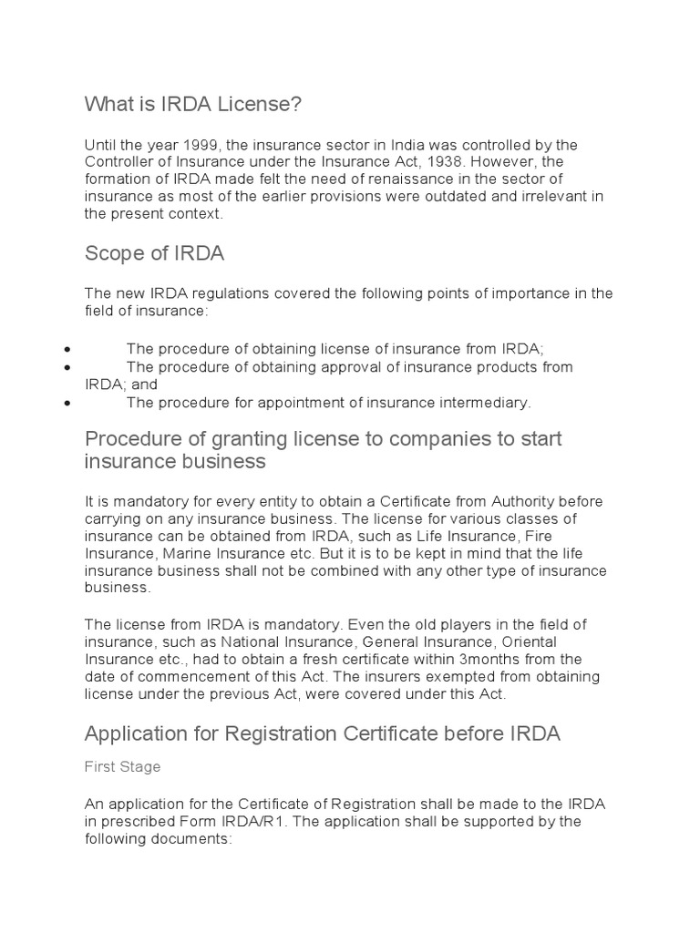 What Is IRDA License?: First Stage | PDF | Life Insurance | Insurance