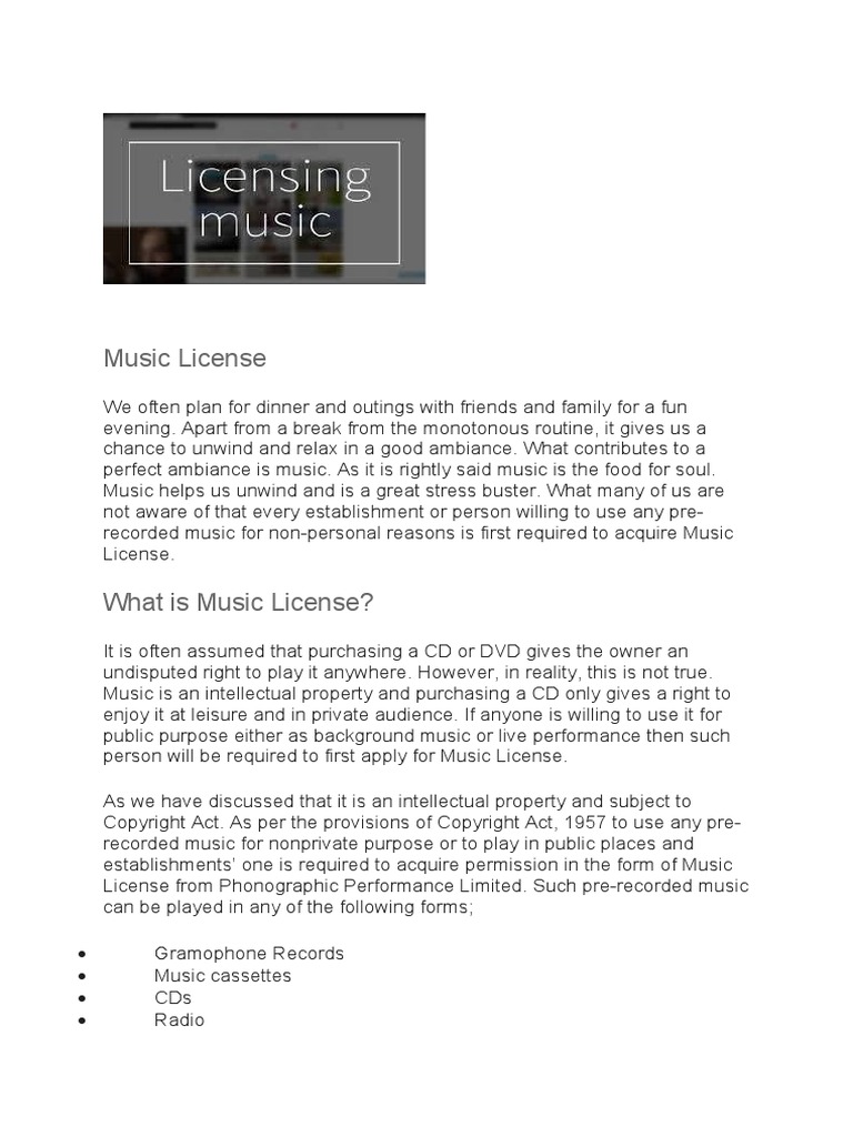 Music License | PDF | License | Intellectual Property
