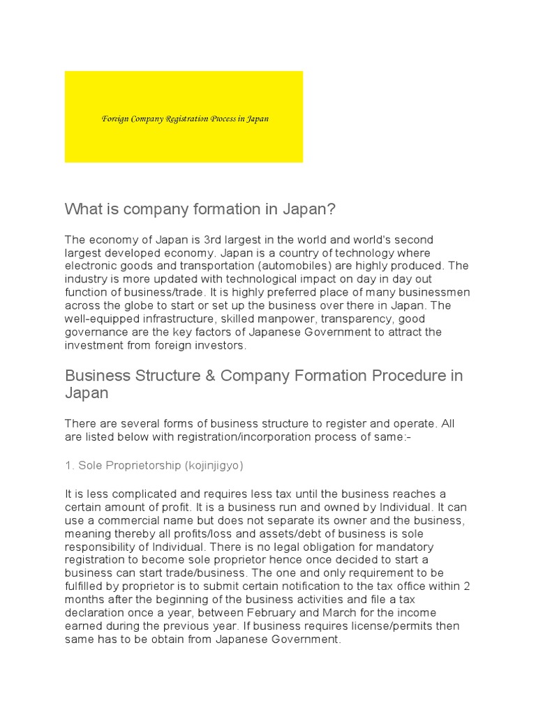 Company Incorporation Japan | Download Free PDF | Notary Public | Sole ...