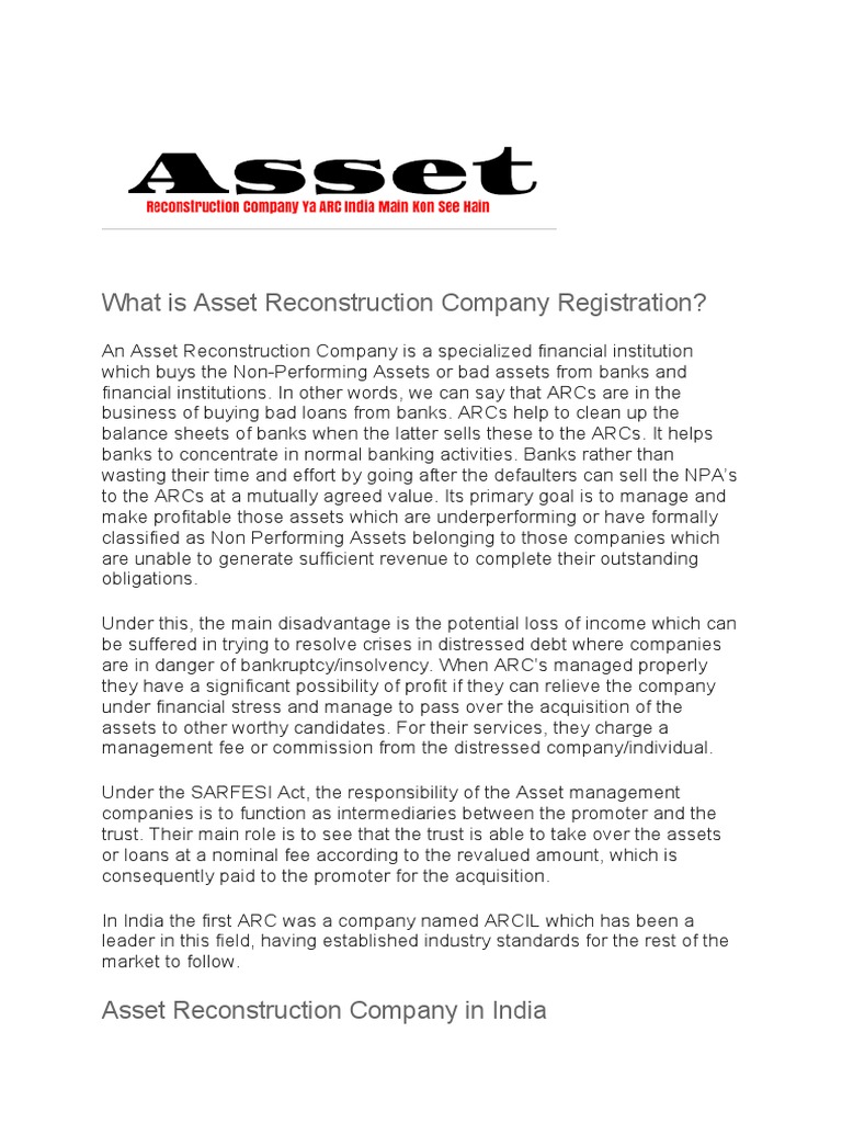 Asset Reconstruction Company | PDF | Reserve Bank Of India | Securitization