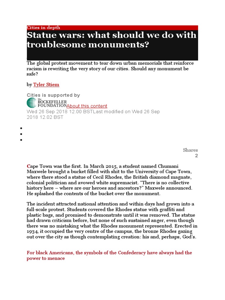Statue Wars, Postcolonial Cities | PDF | Confederate States Of America ...