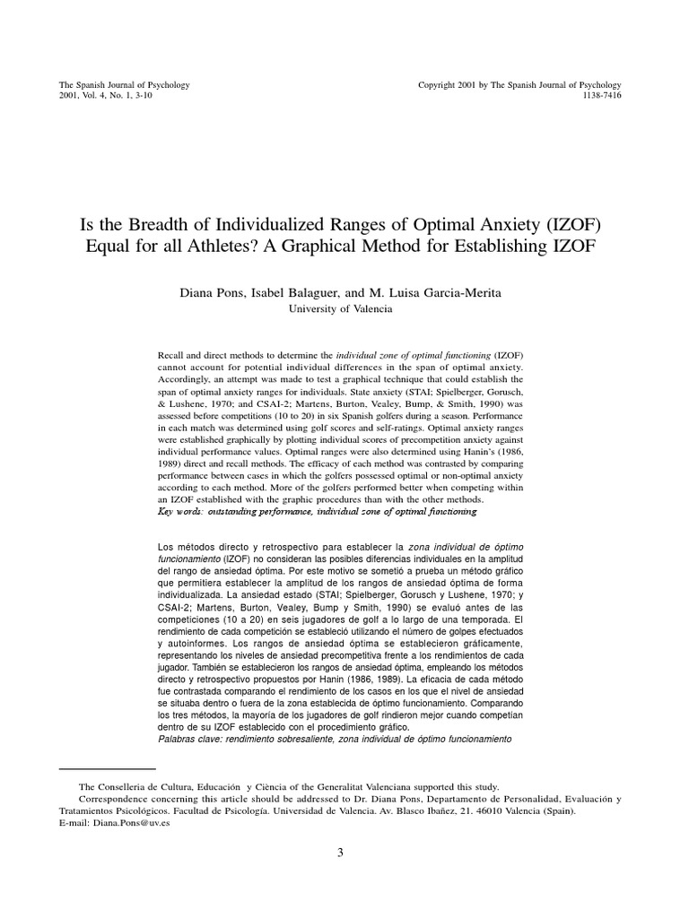 Is The Breadth of Individualized Ranges of Optimal Anxiety (IZOF) Equal ...