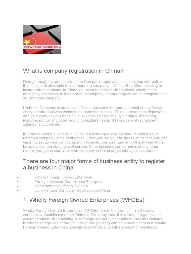 Company Registration in China | PDF | Joint Venture | Business