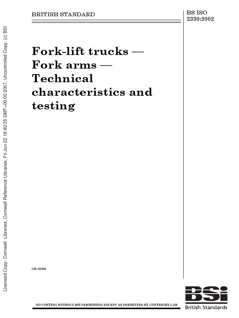 BS ISO 2330 FLT FORK ARMS Testing | PDF | International Organization ...