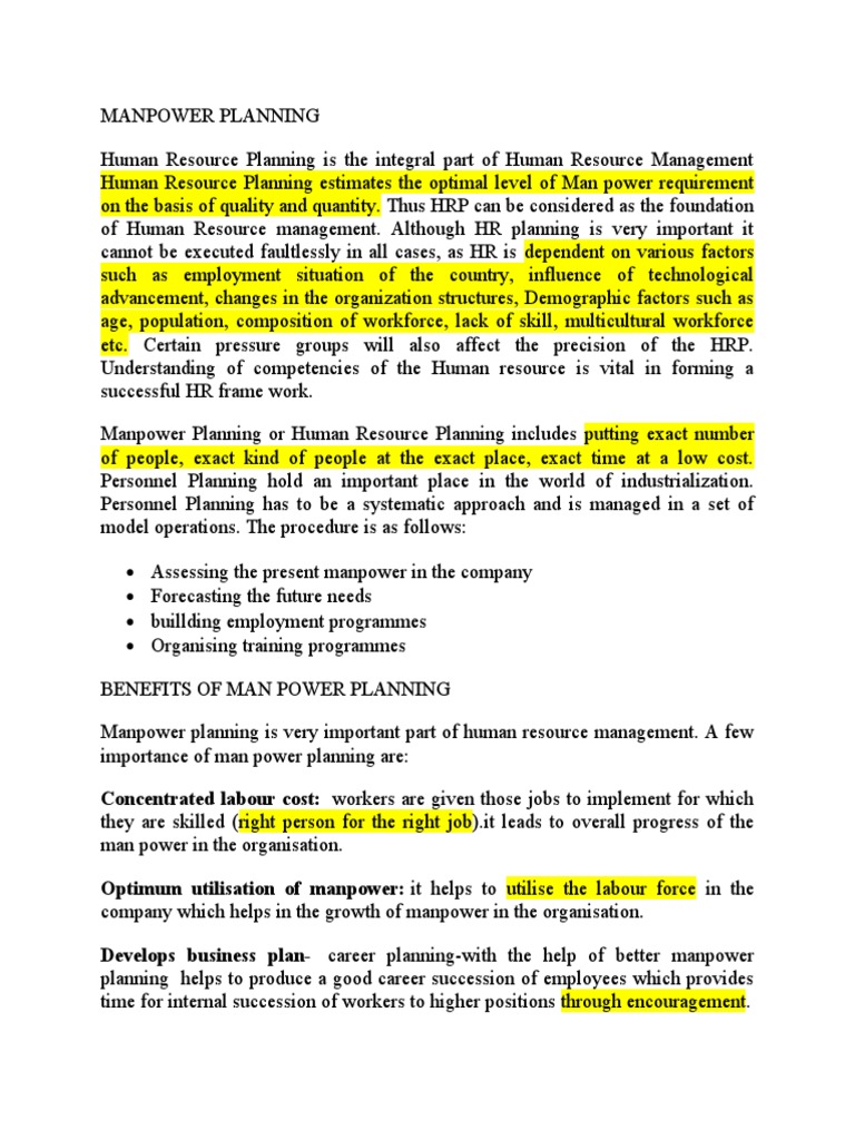 Managing Human Resources Through Effective Manpower Planning | PDF ...