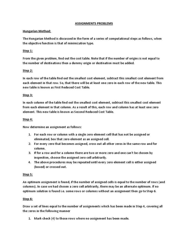 Assignments Problems Hungarian Method | Download Free PDF | Algorithms | Computer Programming