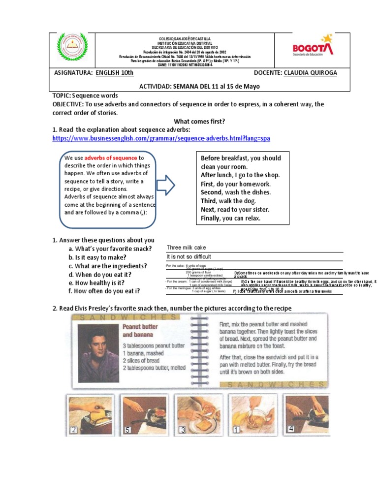 Recipe for a Fruit Salad: Using Sequence Adverbs to Write Cooking ...