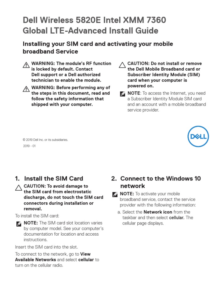 Dell Wireless 5820E Intel XMM 7360 Global LTE-Advanced Install Guide ...